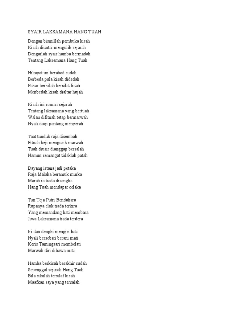 Contoh Syair Hang Tuah | PDF