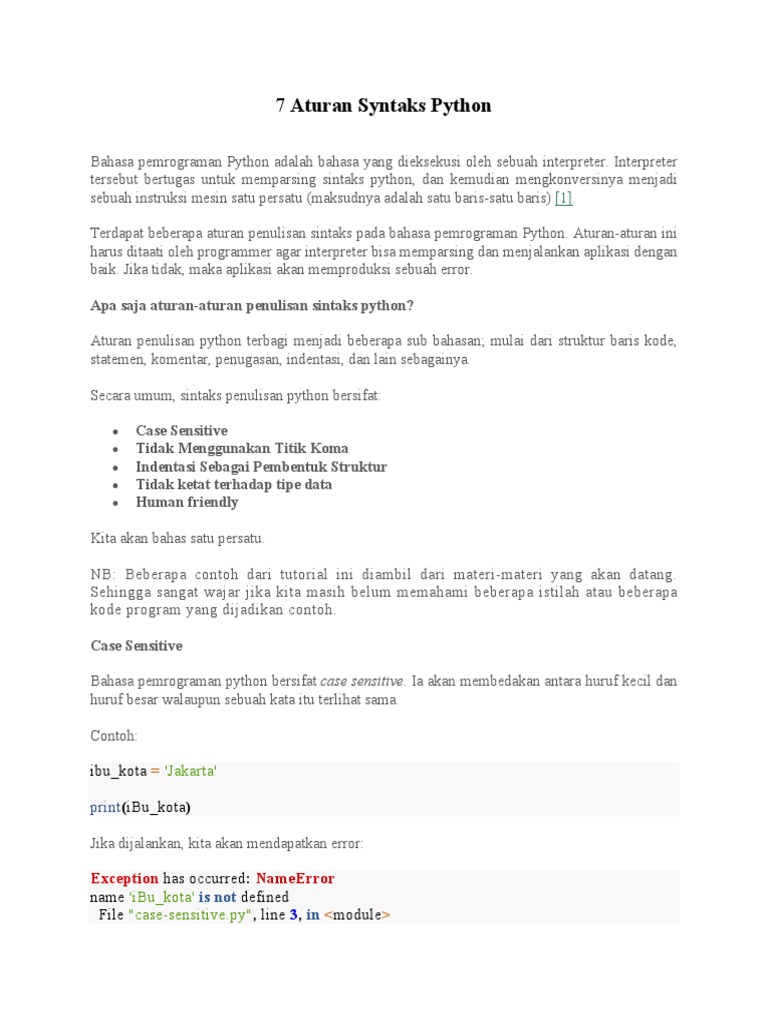 7 Aturan Syntaks Python | PDF | Komputer | Teknologi & Rekayasa