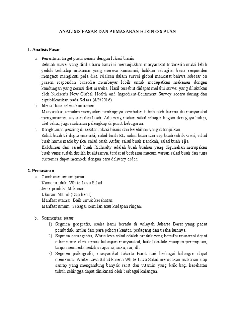 Analisis Pasar Dan Pemasaran Business Plan | PDF | Kesehatan Holistik