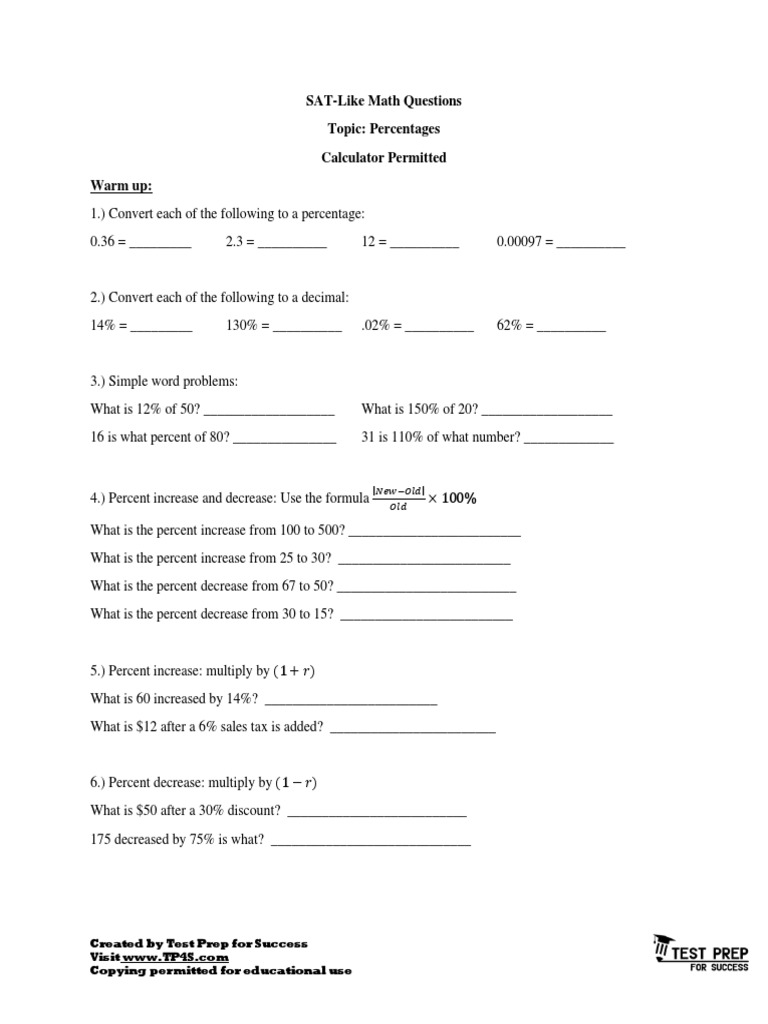 SAT Like Percentage Questions | PDF