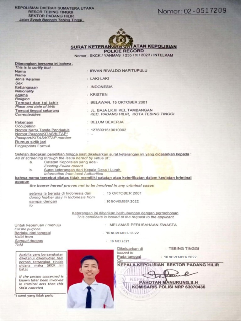 SKCK Irfan - 001 | PDF