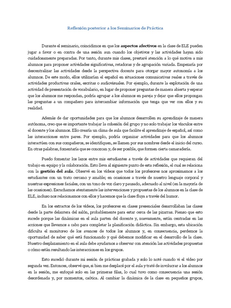 Reflexión de Los Seminarios | PDF | Palabra | Léxico