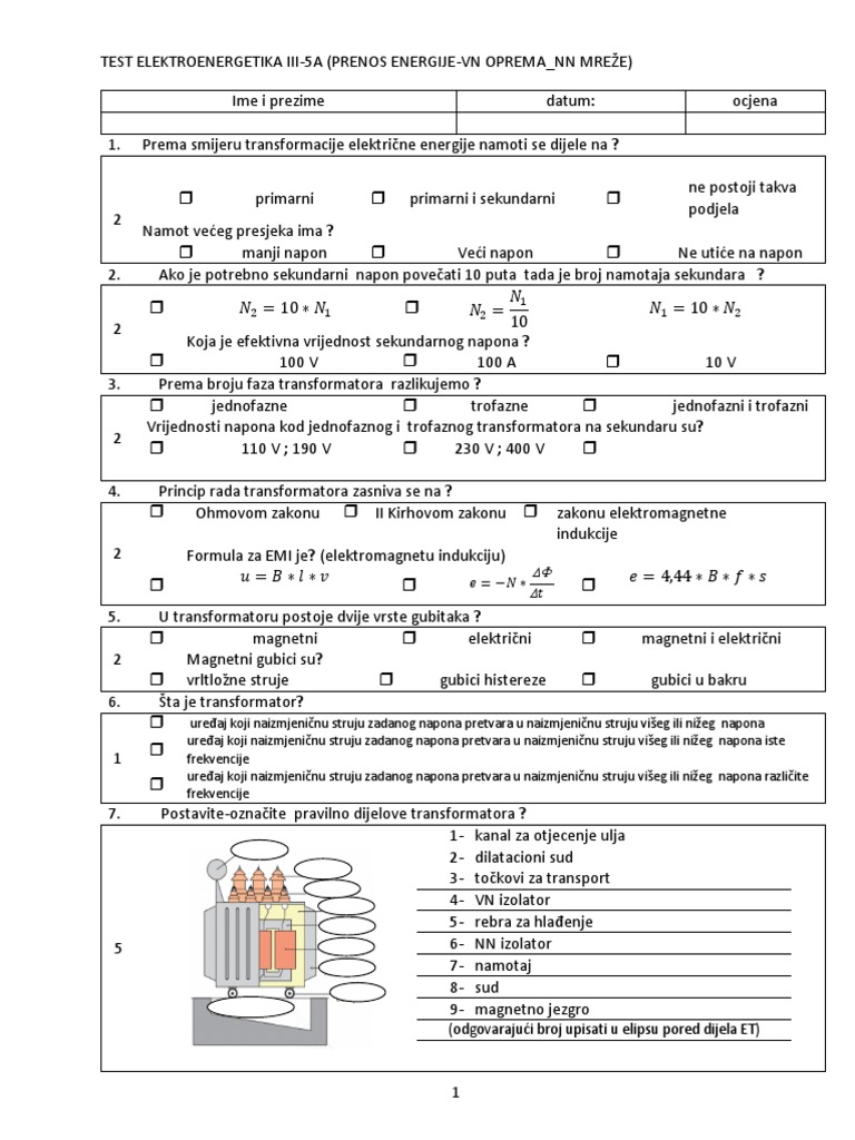 Test Pitanja Za Elektroenergetika_odgovori | PDF