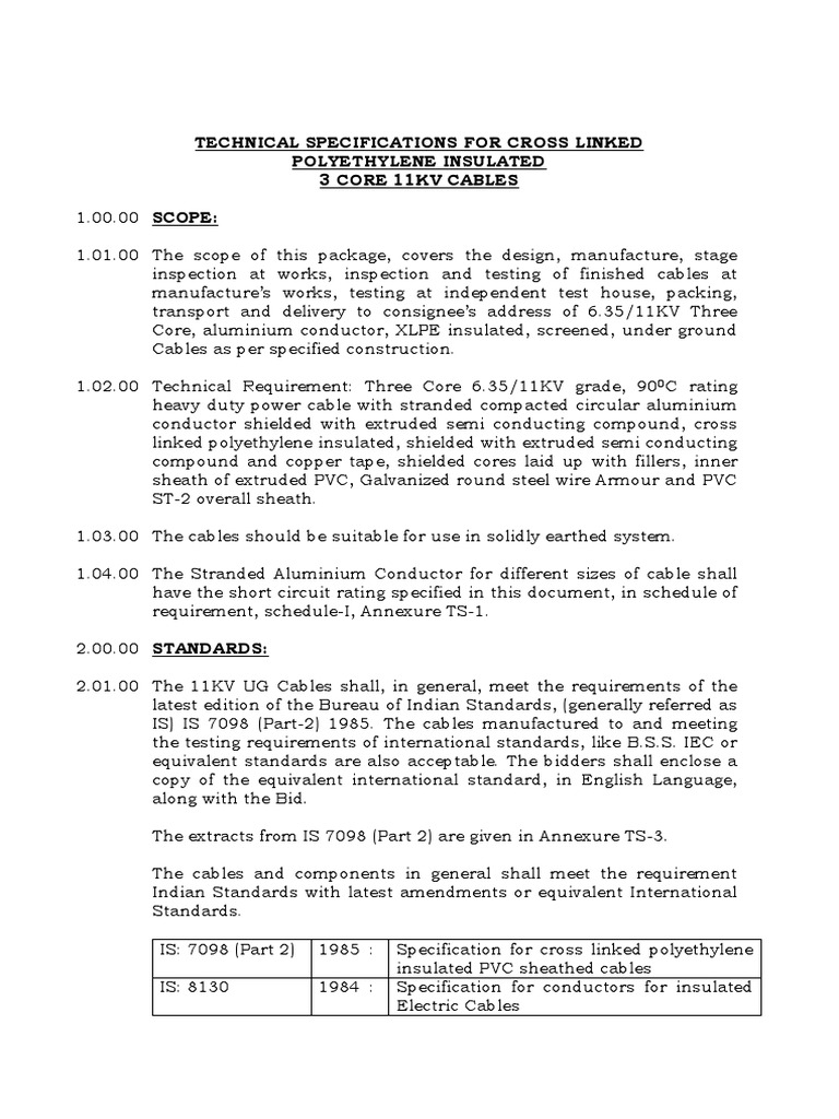 BESCOM Technical-Specification-HT-UG-Cables | PDF | Insulator ...