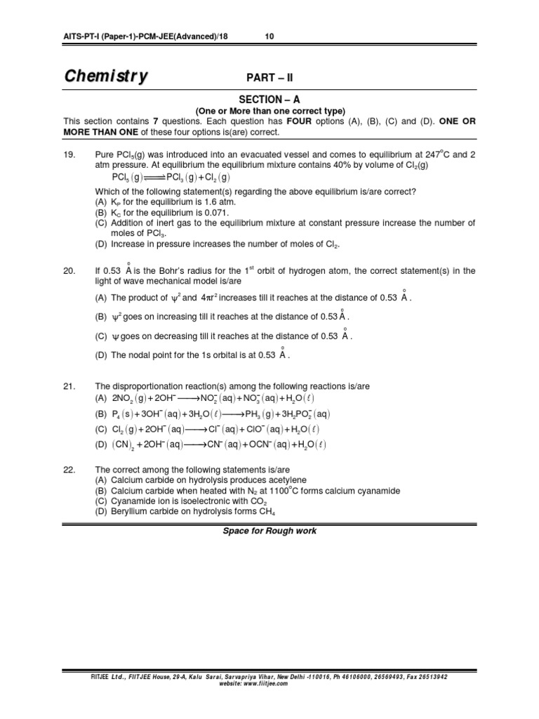 JEE Advanced 2018 Chemistry Practice Paper | PDF | Mole (Unit ...
