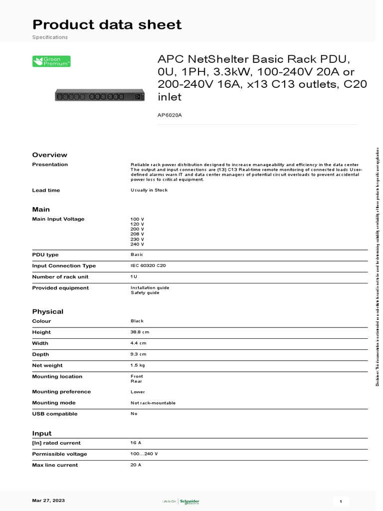 NetShelter Basic Rack PDUs - AP6020A | PDF