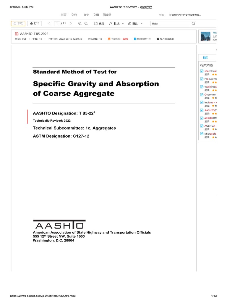 AASHTO T 85-2022 | PDF
