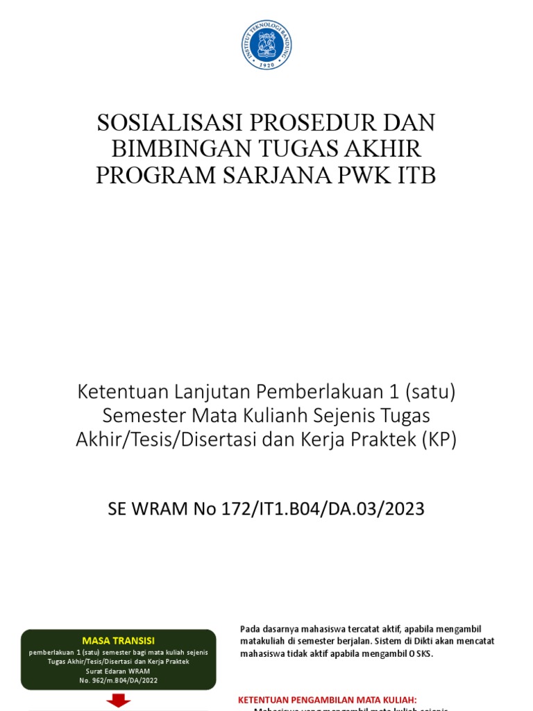 Prosedur Tugas Akhir Sarjana PWK ITB | PDF
