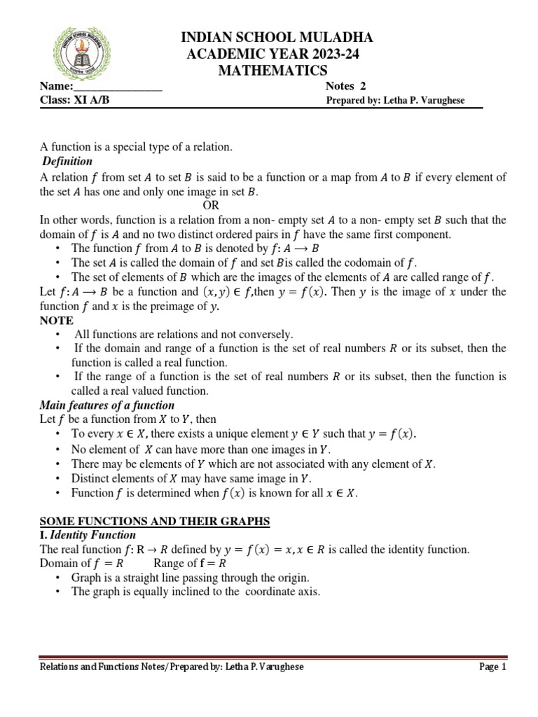 Relations and functions notes 2 | PDF | Function (Mathematics) | Set ...