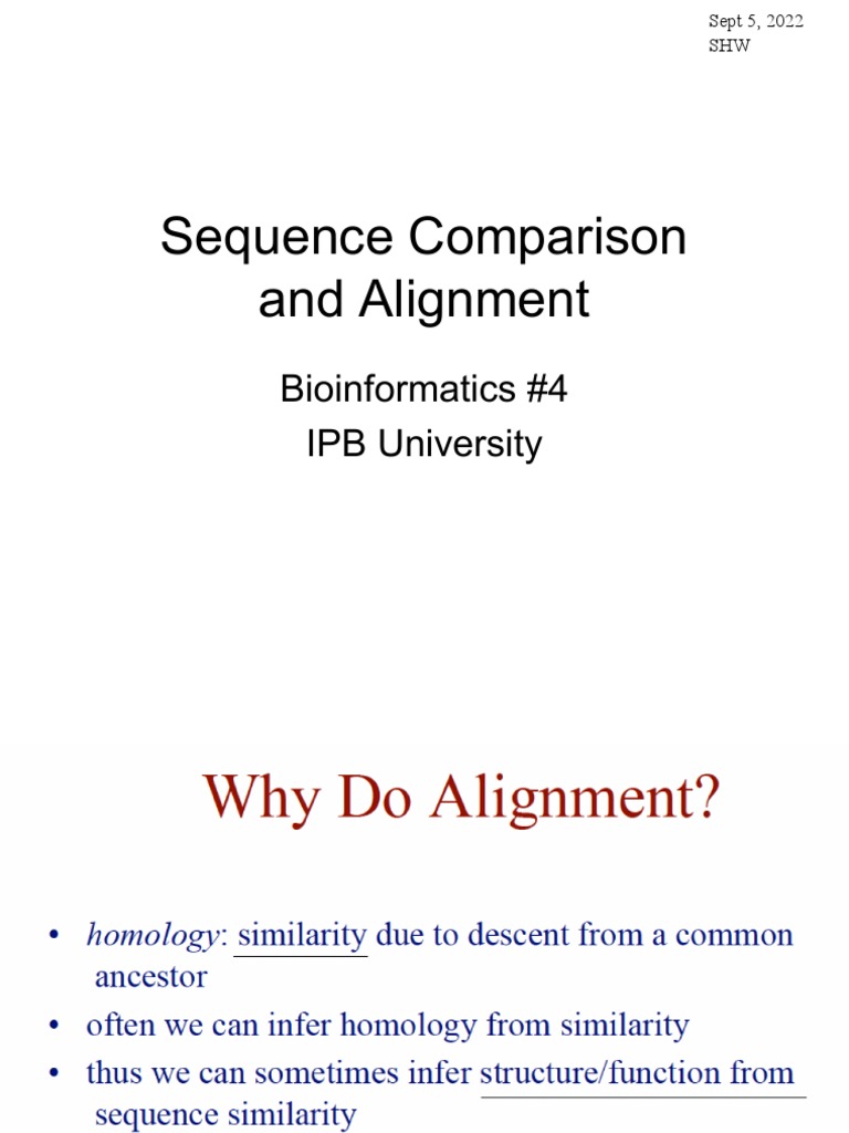 Sequence Comparison and Alignment: Bioinformatics #4 IPB University | PDF