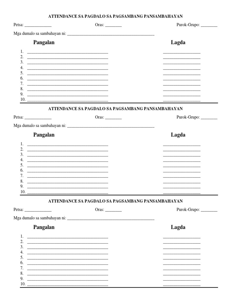 ATTENDANCE SA PAGDALO SA PAGSAMBANG PANSAMBAHAYAN | PDF