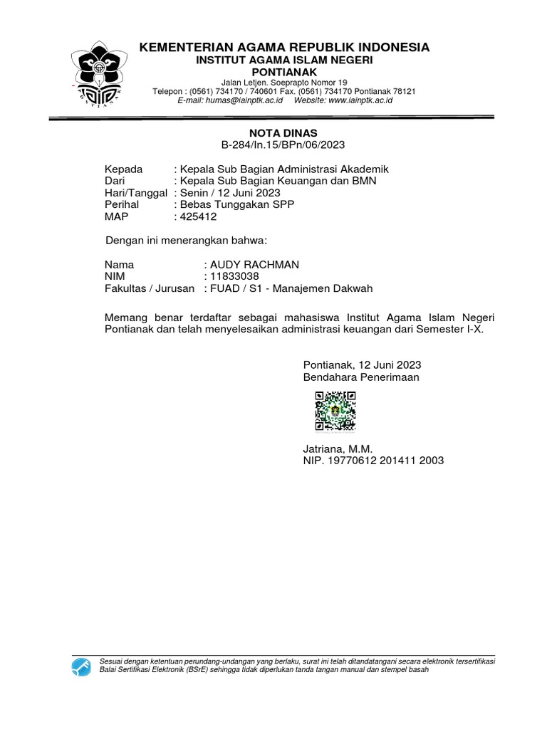 Audy Rachman Nota Dinas Ok_sign | PDF