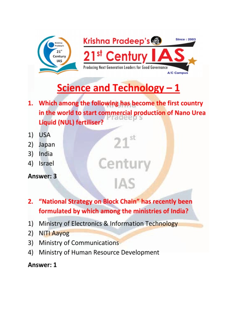 MCQs On S&T (Part 1) | PDF | Computers
