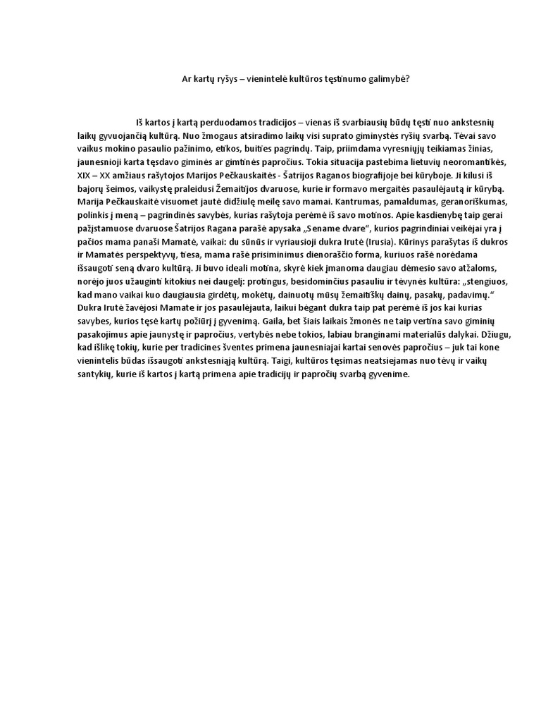 Ar Kartu Rysys Vienintele Kulturos Testinumo Galimybe? | PDF