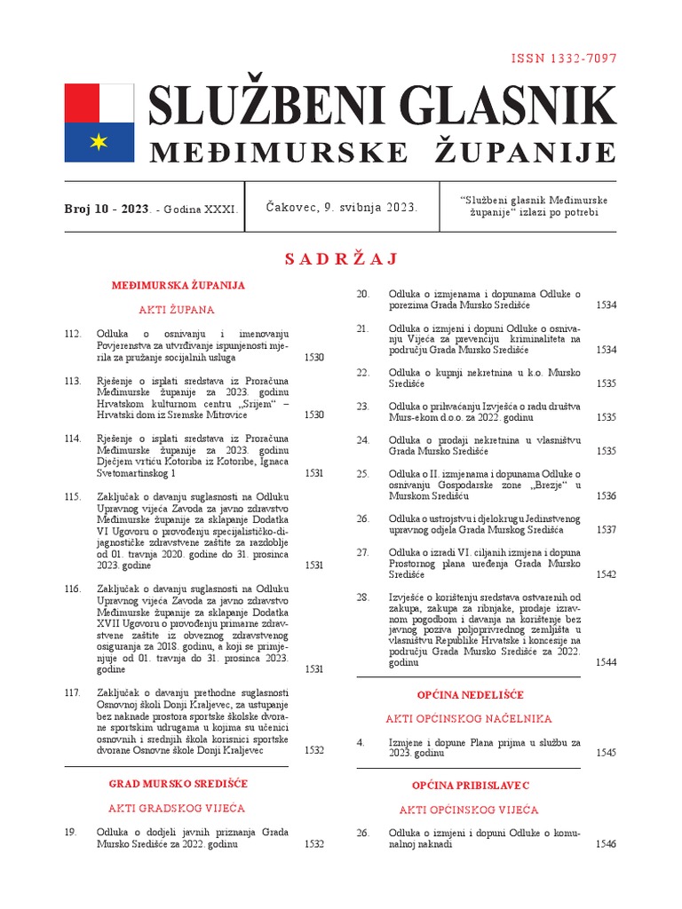 Službeni Glasnik Međimurske Županije Broj 10. Iz 2023. Godine | PDF