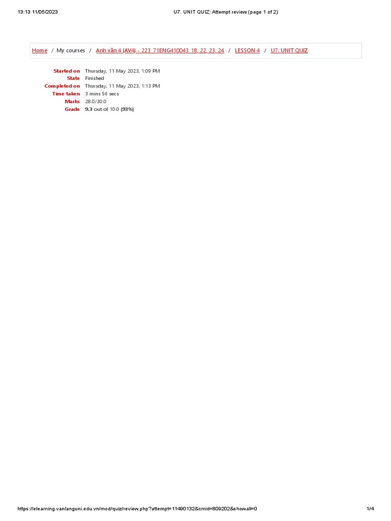 LESSON 4 U7. UNIT QUIZ (Page 1 of 2) | PDF