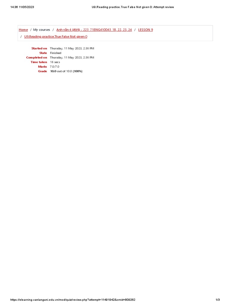 LESSON 9 U9.Reading Practice - True False Not Given 0 | PDF