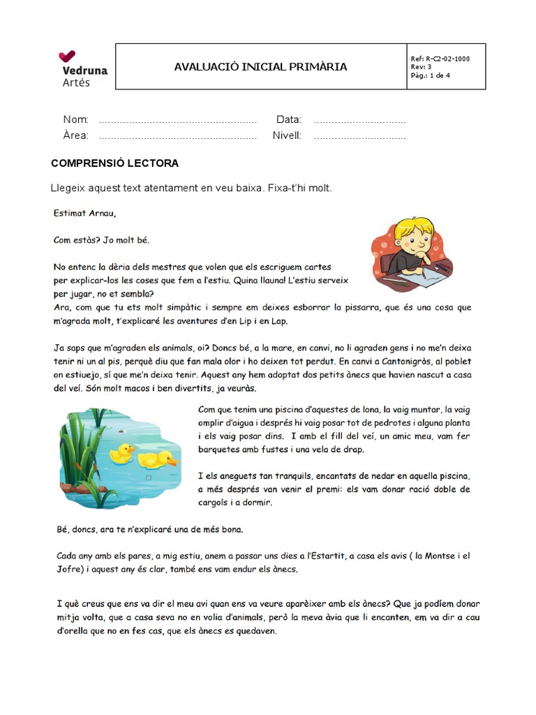 Prova Inicial Català 4t Primària | PDF