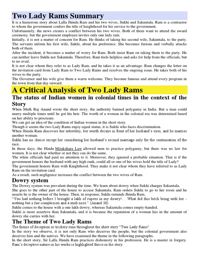 Two Lady Rams Summary | PDF | Deception