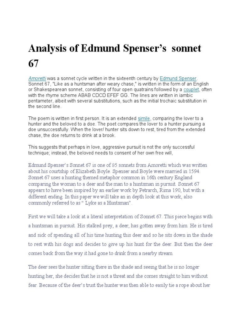 Analysis of Edmund Spenser's Sonnet 67 | PDF
