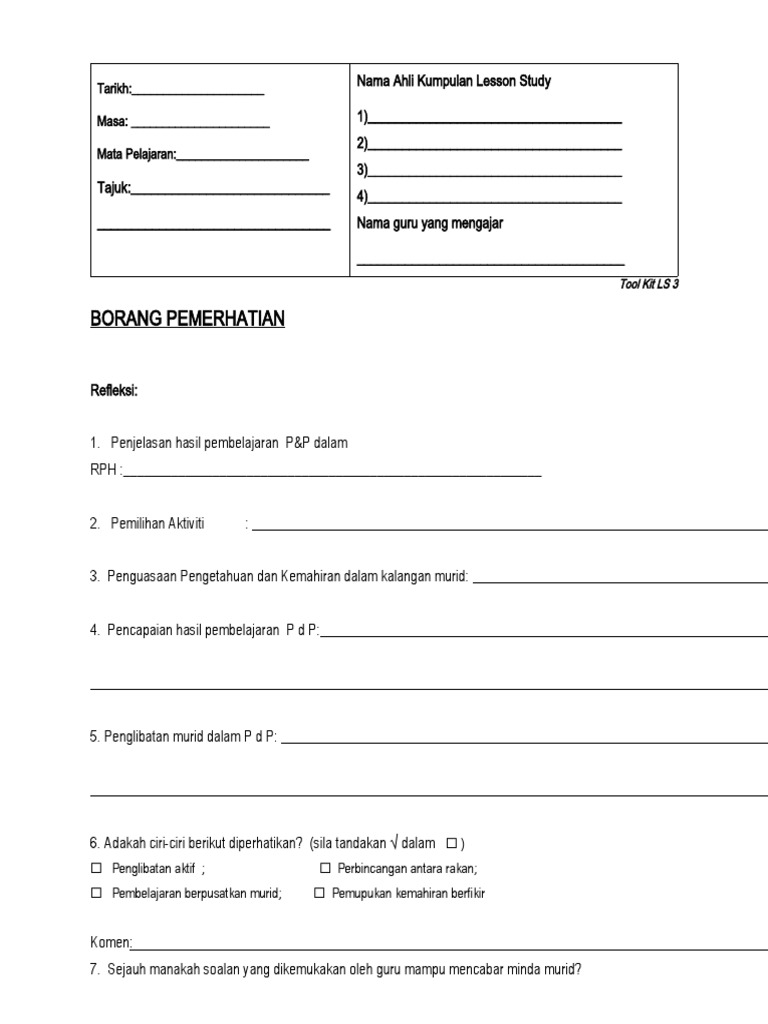Borang Refleksi Pengajaran PdP | PDF