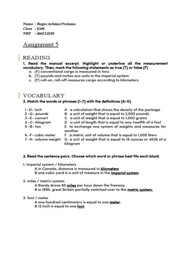 Assignment 5 Measurements - BAGAS ARBIMO PRATAMA - 464211018 - K4B | PDF