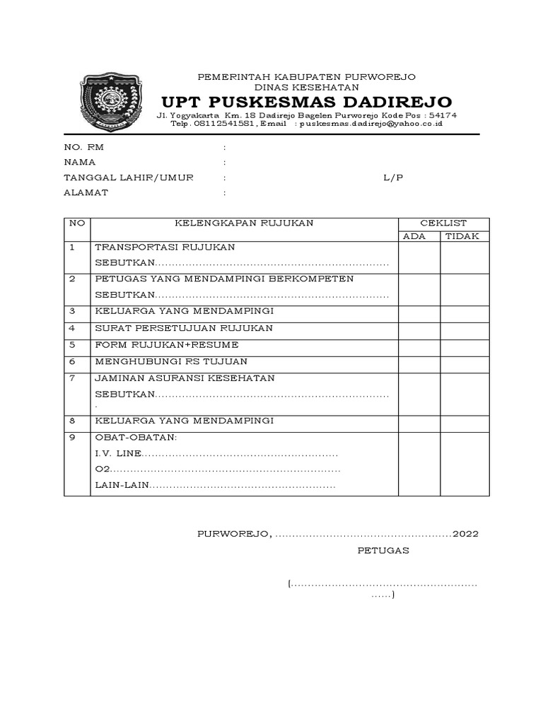 Form Checklist Rujukan | PDF