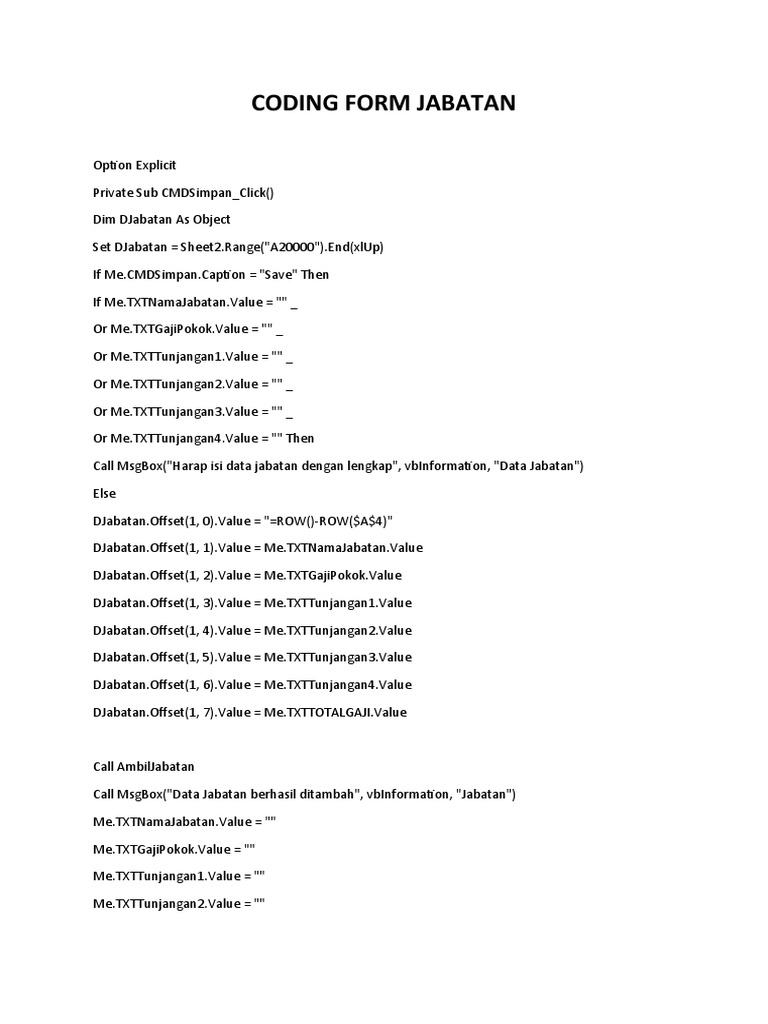 Coding Form Jabatan | PDF | Computing | Computer Programming