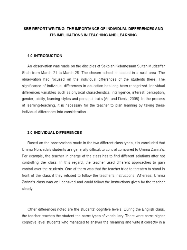 SBE REPORT WRITING_ THE IMPORTANCE OF INDIVIDUAL DIFFERENCES AND ITS ...