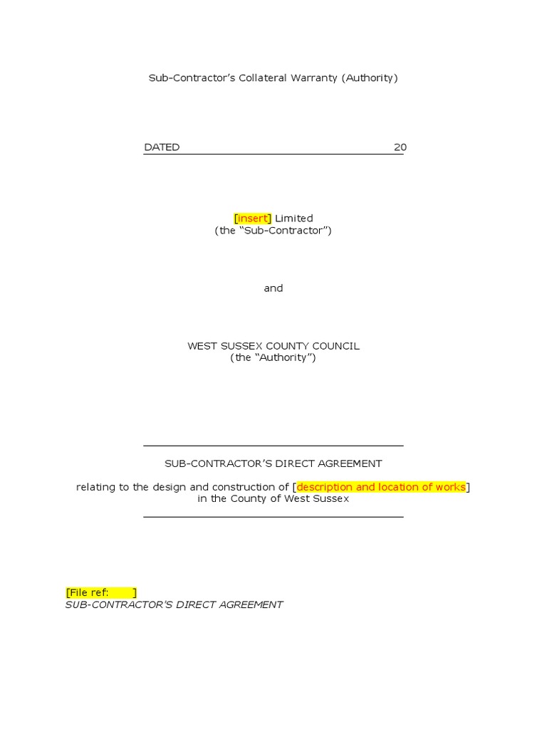 Subcontractors Collateral Warranty Authority | PDF | Insurance | Employment