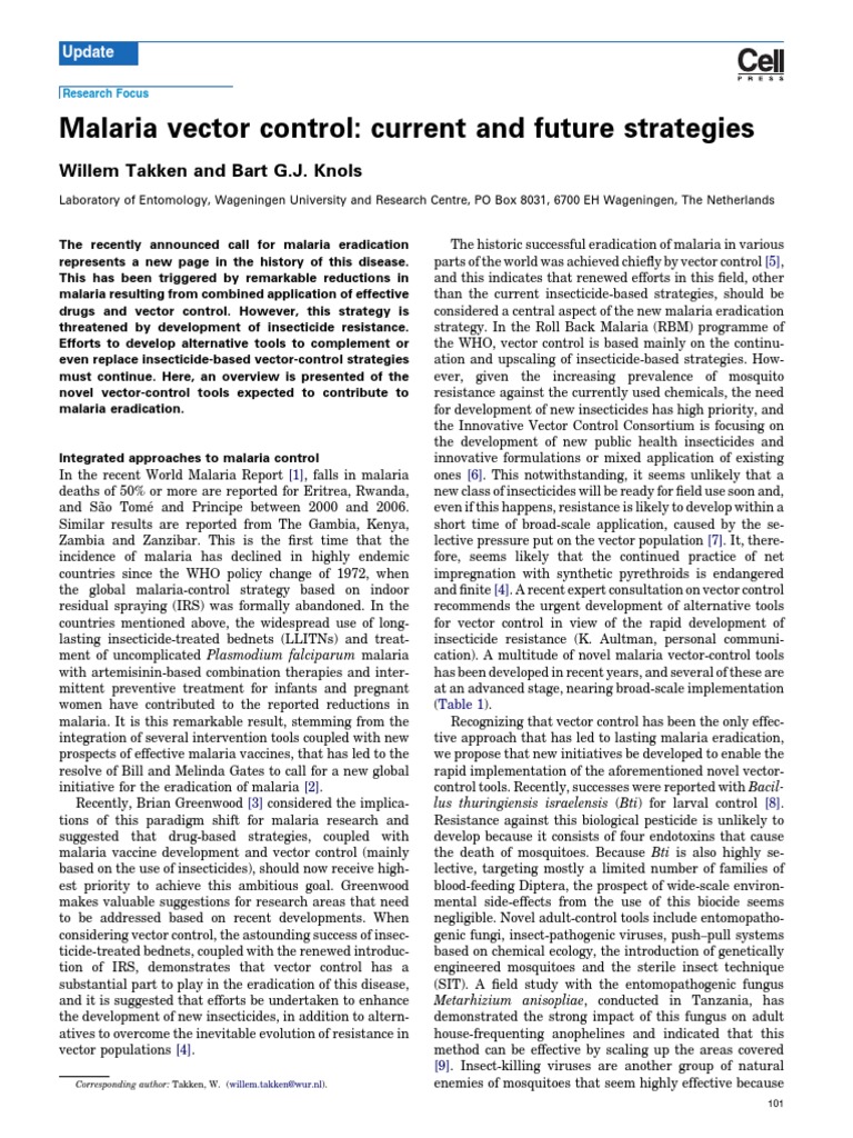 Malaria Vector Control Current and Future Strategies | Download Free ...