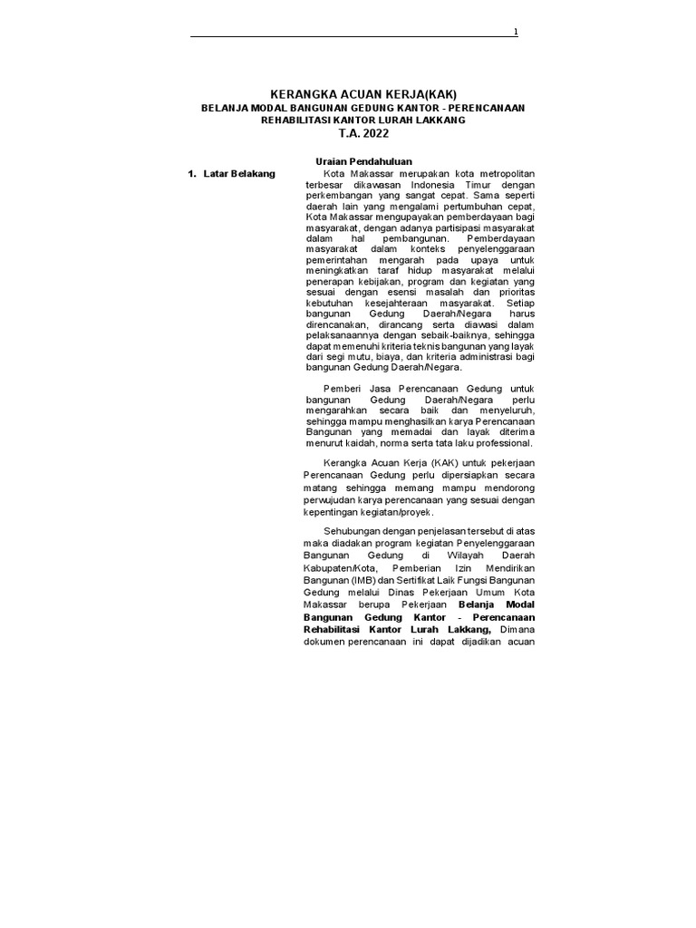 KAK-Prc Rehab KNTR Lurah Lakkang | PDF | Bisnis | Teknologi & Rekayasa