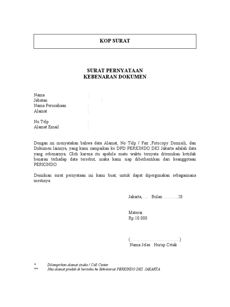 Surat Pernyataan BU | PDF