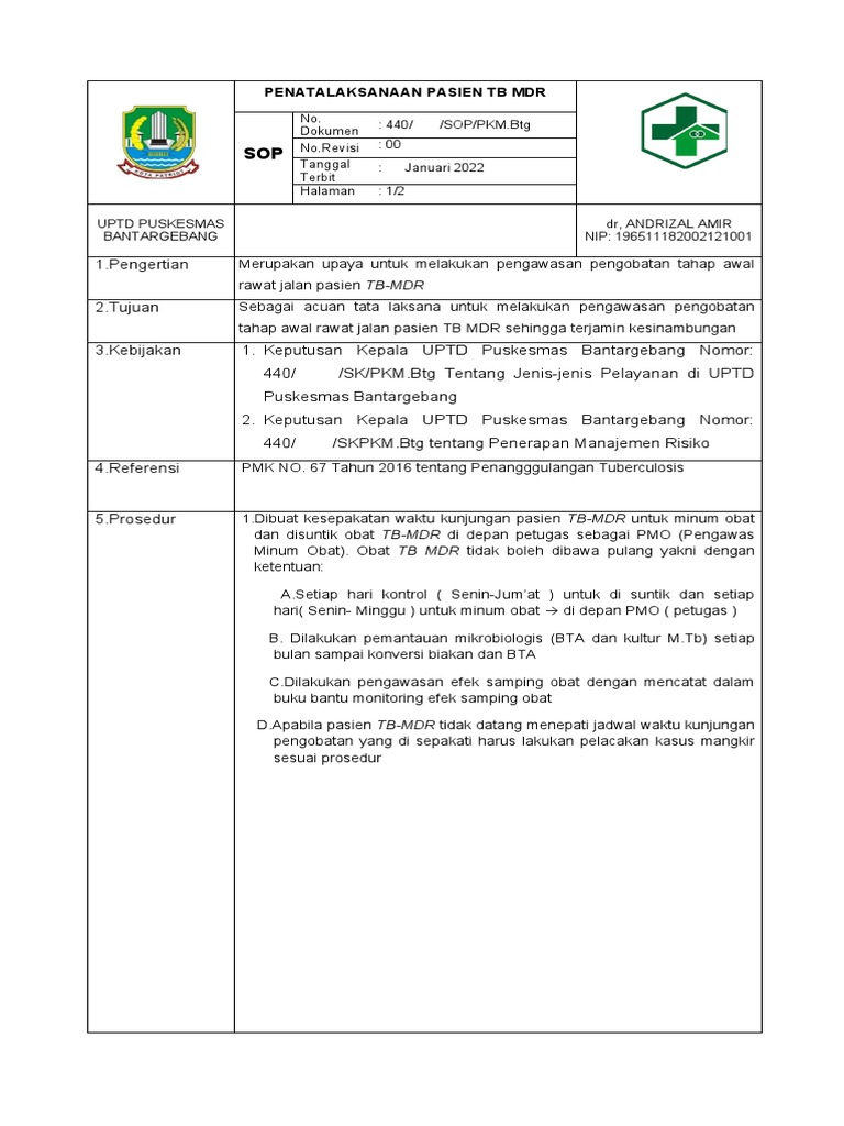 Sop Penatalaksanaan Pasien TB MDR | PDF