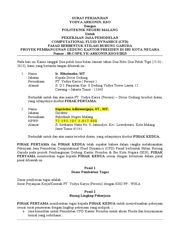 Kontrak CFD KANPRES IKN _Draft | PDF