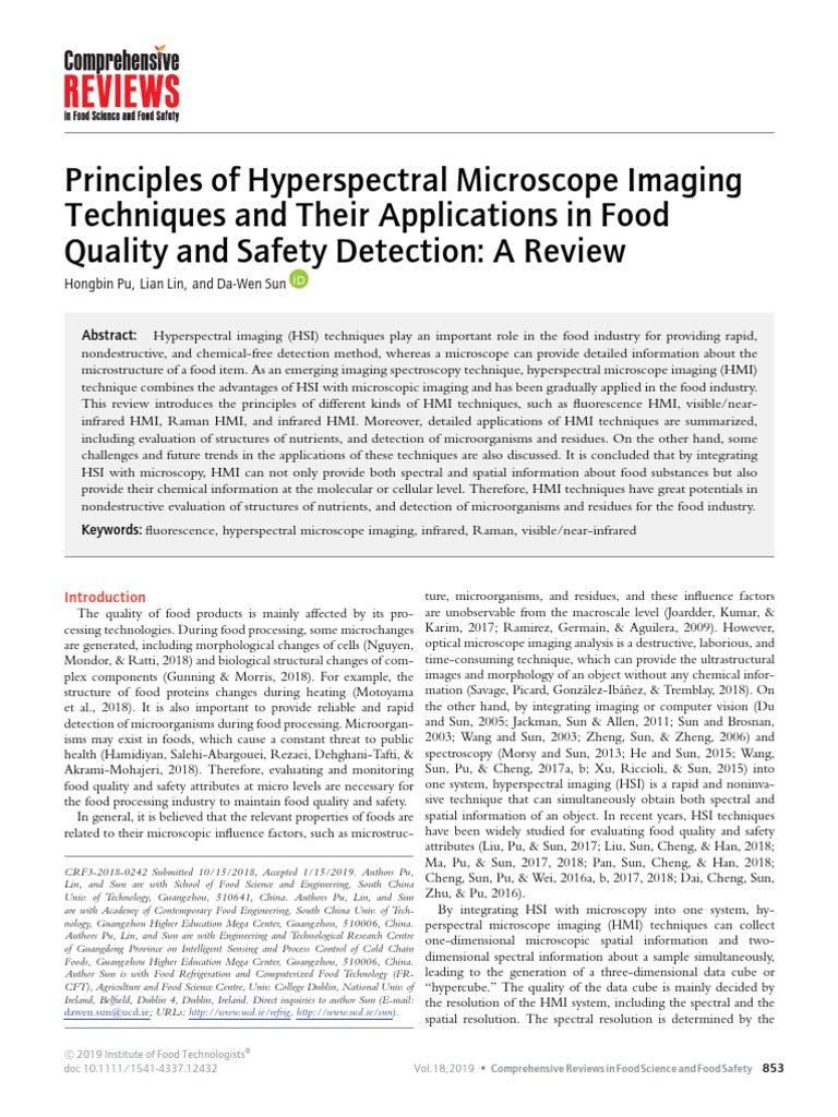 Principles of Hyperspectral Microscope Imaging Techniques and Their Applications in Food Quality ...