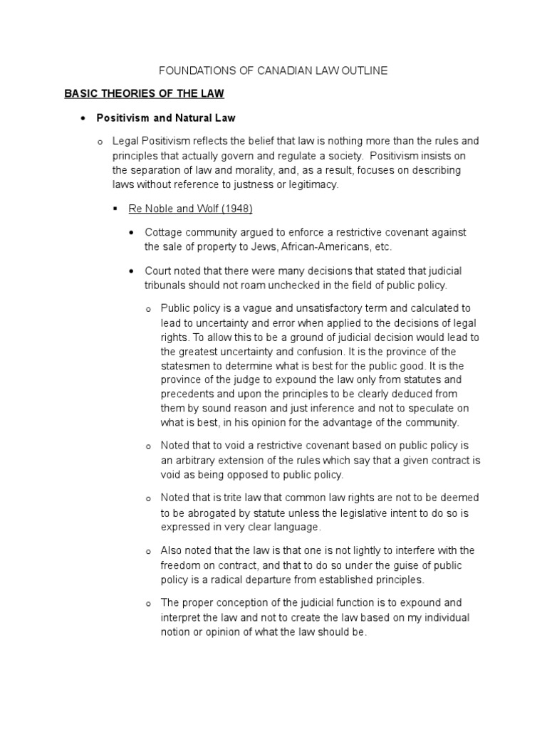 Foundations of Canadian Law Outline | PDF | Precedent | Common Law