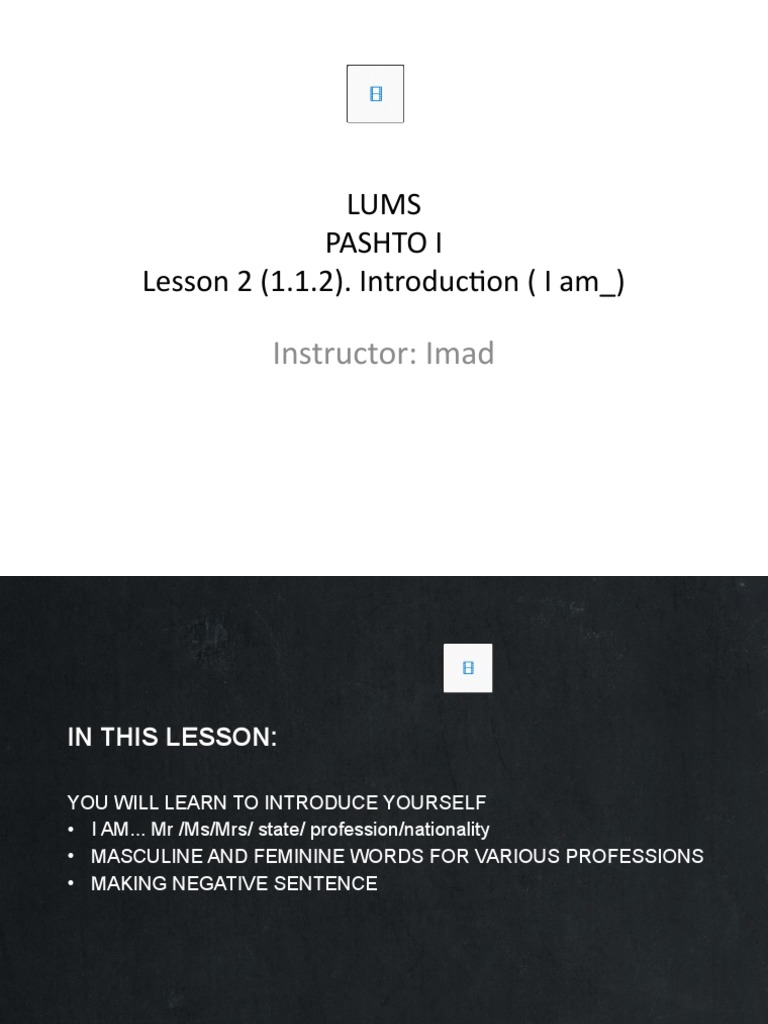 Pashto Lesson 03 - 1.1.3 - Introduction - I Am | PDF