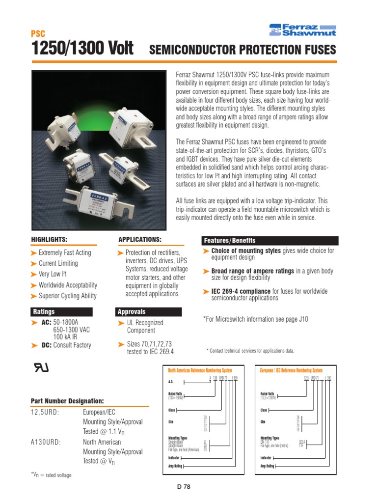 1250/1300V Semiconductor Fuses Guide | PDF