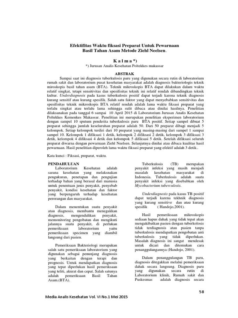 Efektivitas Fiksasi Preparat BTA 3 Detik | PDF