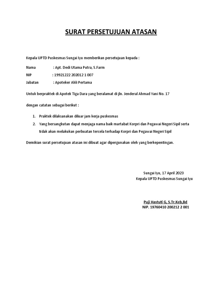 Surat Persetujuan Atasan | PDF