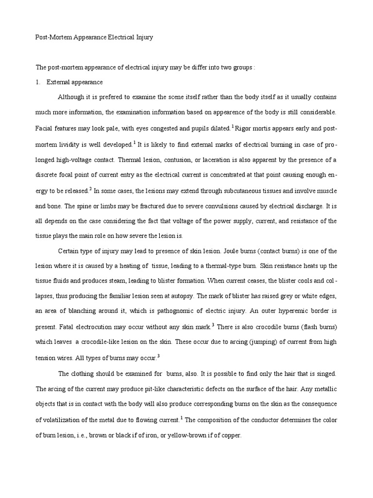 Post-Mortem Appearance Electrical Injury | PDF | Injury | Burn