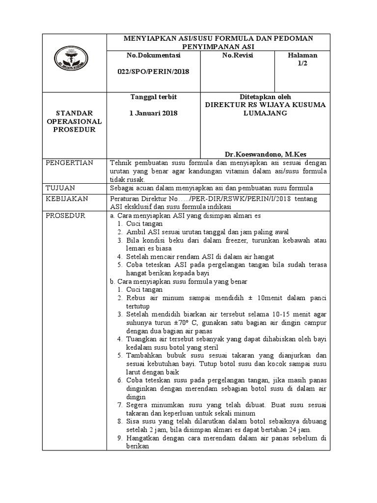 Sop Menyiapkan Asi | PDF