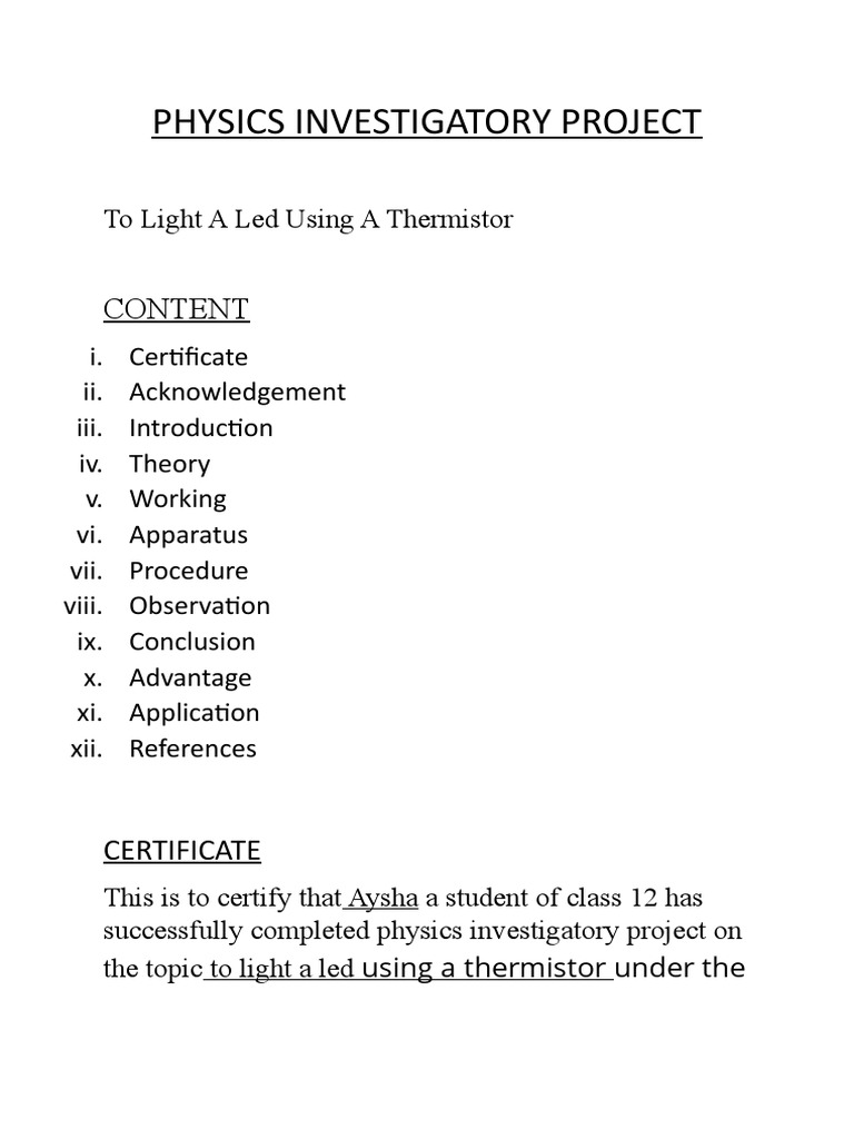 Physics Investigatory Project | PDF | Electrical Resistance And ...
