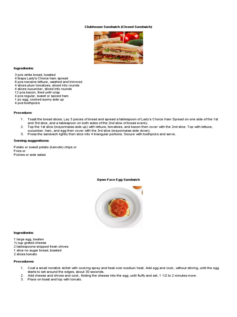 Recipe Sandwich Pdf