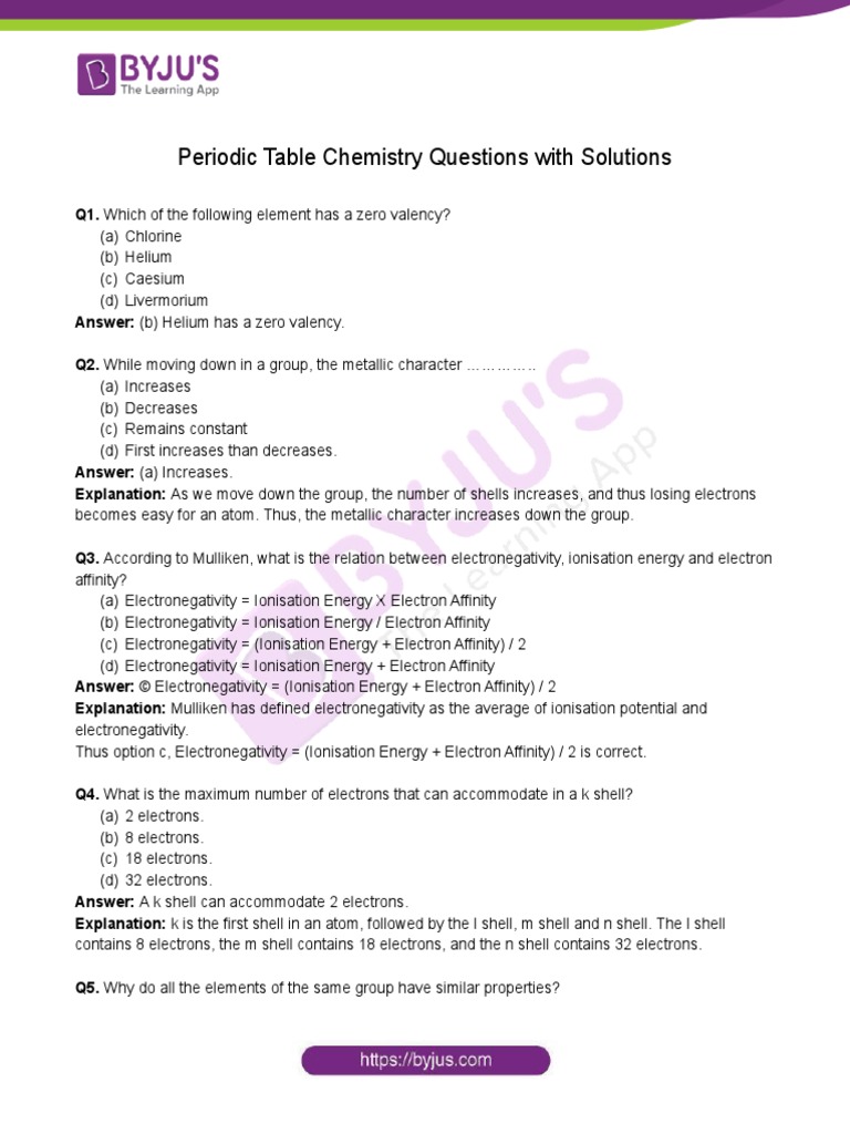 Periodic-Table-Questions.docx | PDF
