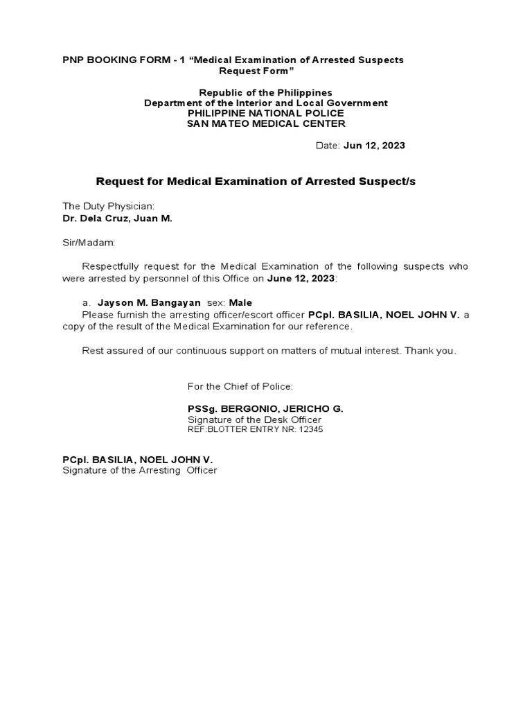 Medical Exam Request for Arrested Suspects | PDF | Social Science | Law