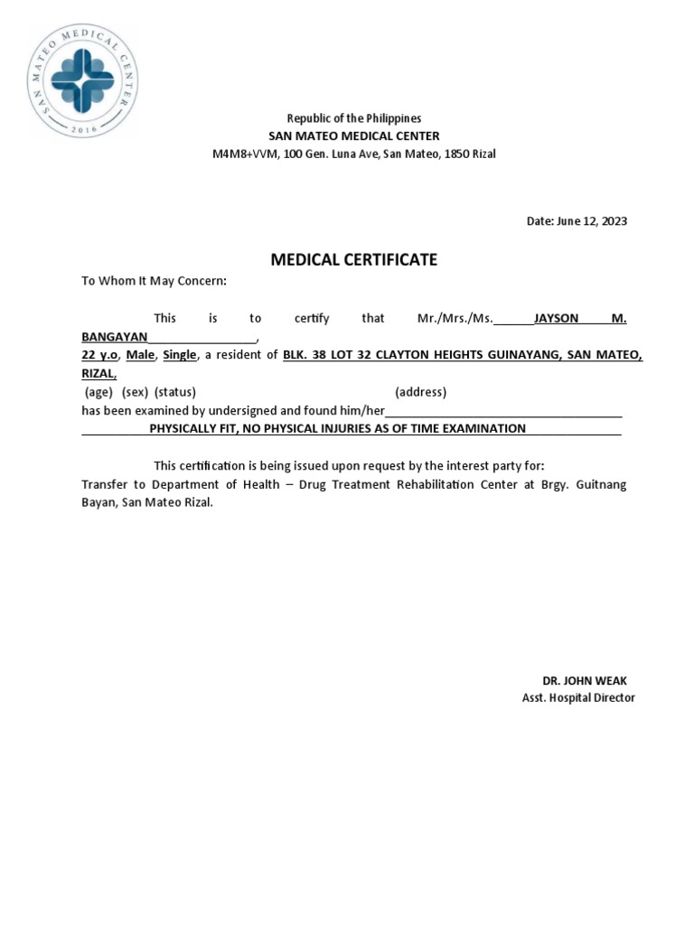 Medical Certificate of Accused | PDF