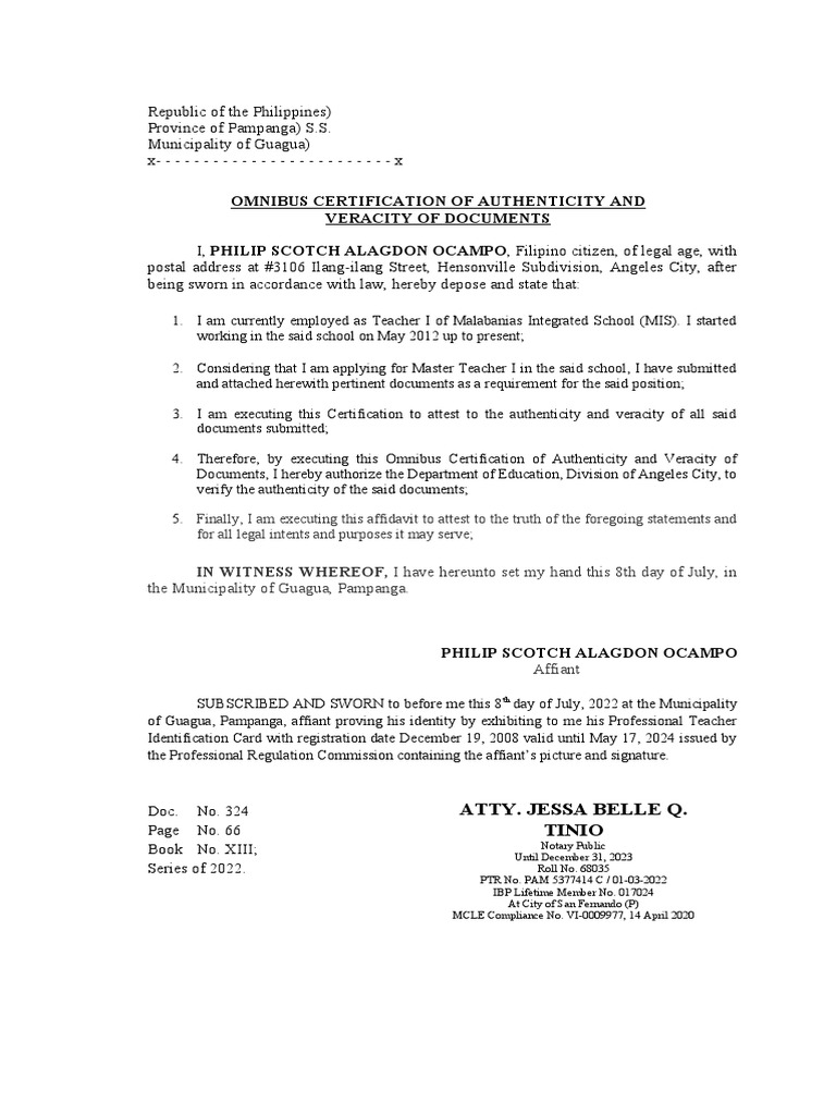 Omnibus Certification of Veracity | PDF | Affidavit | Applications Of ... Omnibus Certification of Veracity | PDF | Affidavit | Applications Of ...