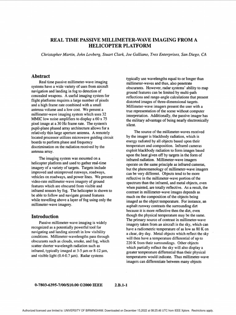 2000 Real Time Passive Millimeter Wave Imaging From A Helicopter Platform 